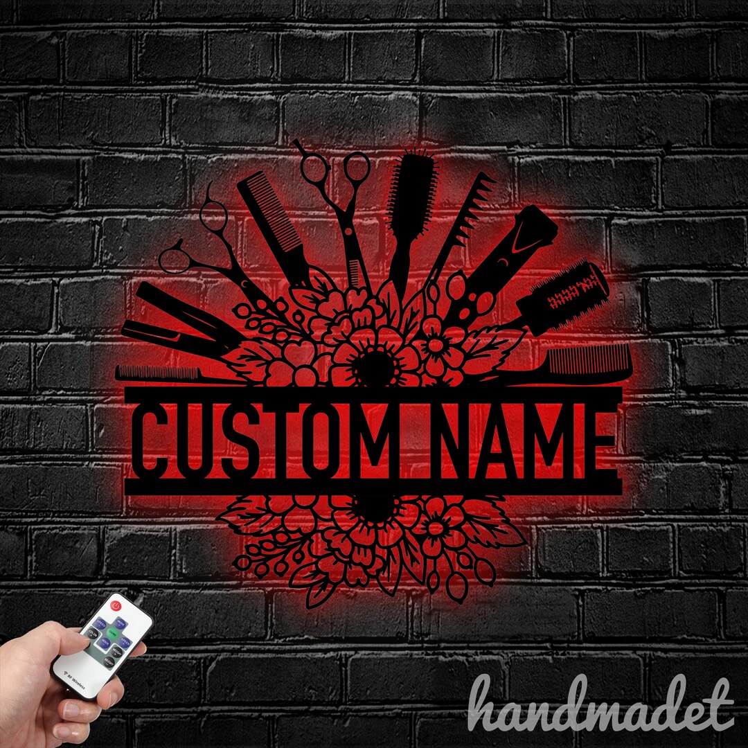 Custom Hairdresser Metal Wall Art LED Light, Hair Salon Metal Sign ...