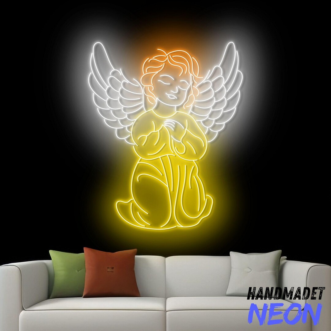 Angel Praying Neon Sign, Angel Led Sign, Angel Wings Neon Light, Cute ...
