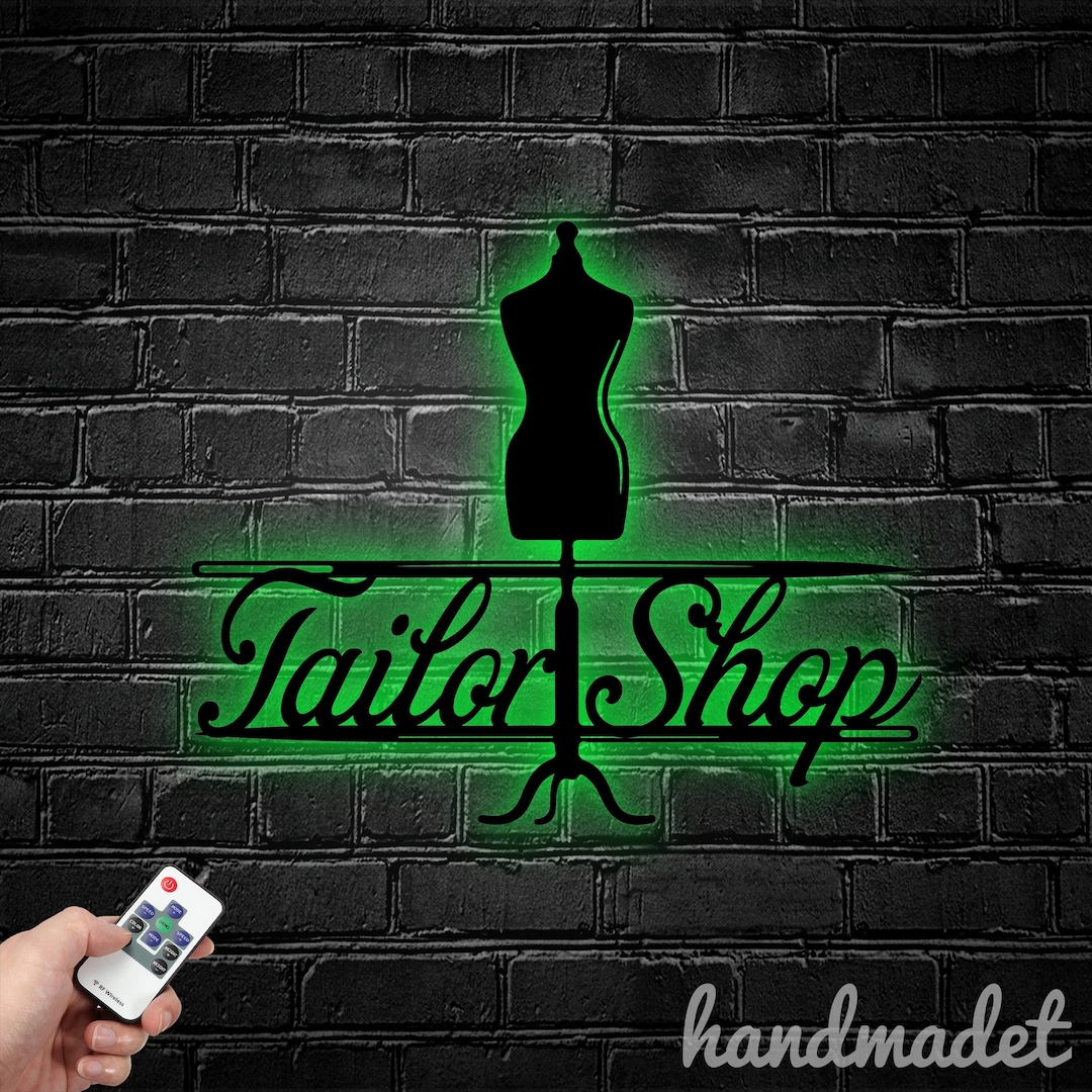 Custom Tailor Shop Metal Wall Art LED Light, Tailor Shop Metal Sign ...