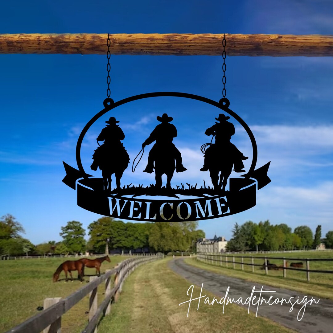 Personalized Outdoor Cowboy Farm Sign Hanging Metal Sign-custom Cowboy ...