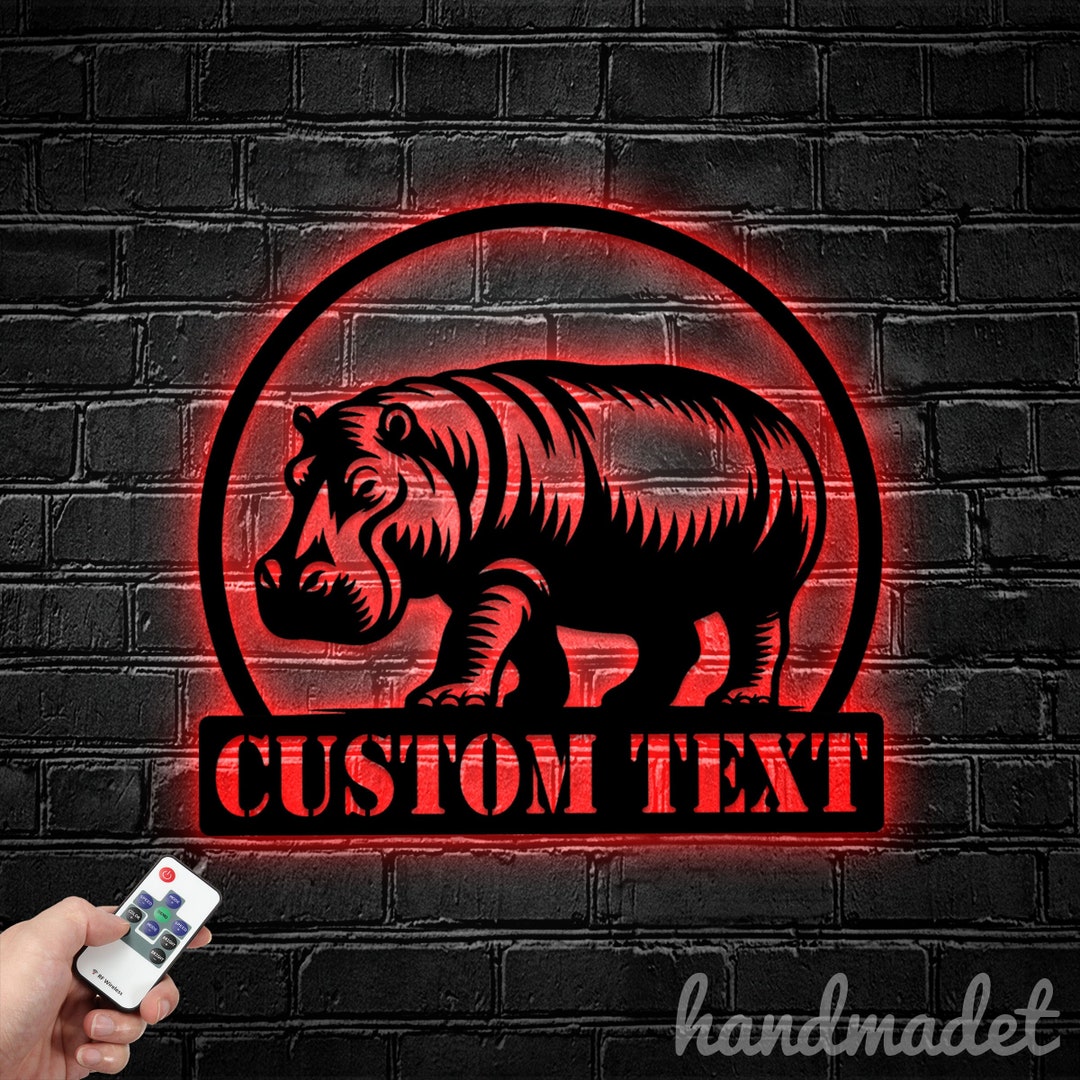 Personalized Hippo Metal Wall Sign, Hippo Metal Wall Light, Custom ...