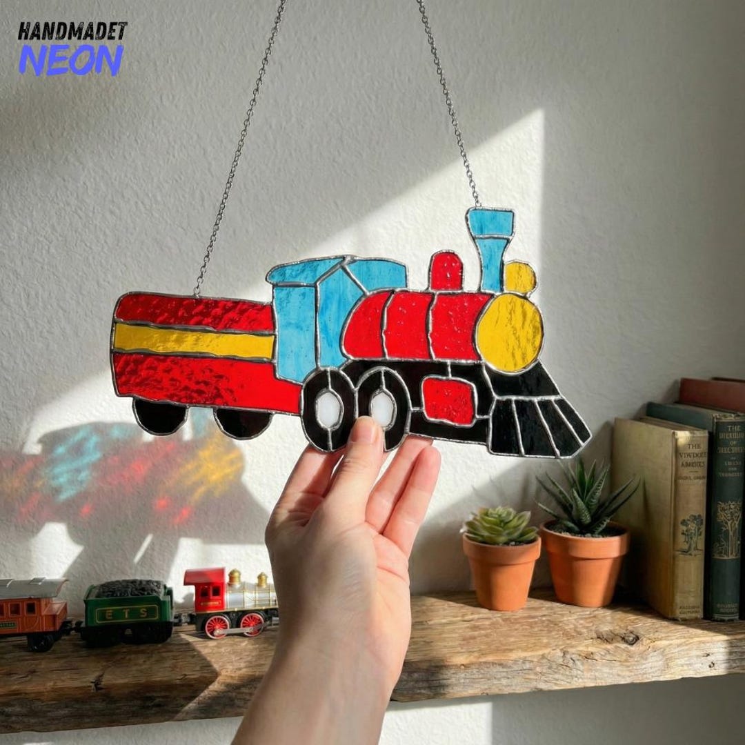 Train Stained Glass Suncatcher, Locomotive Window Decor, Nursery Train ...