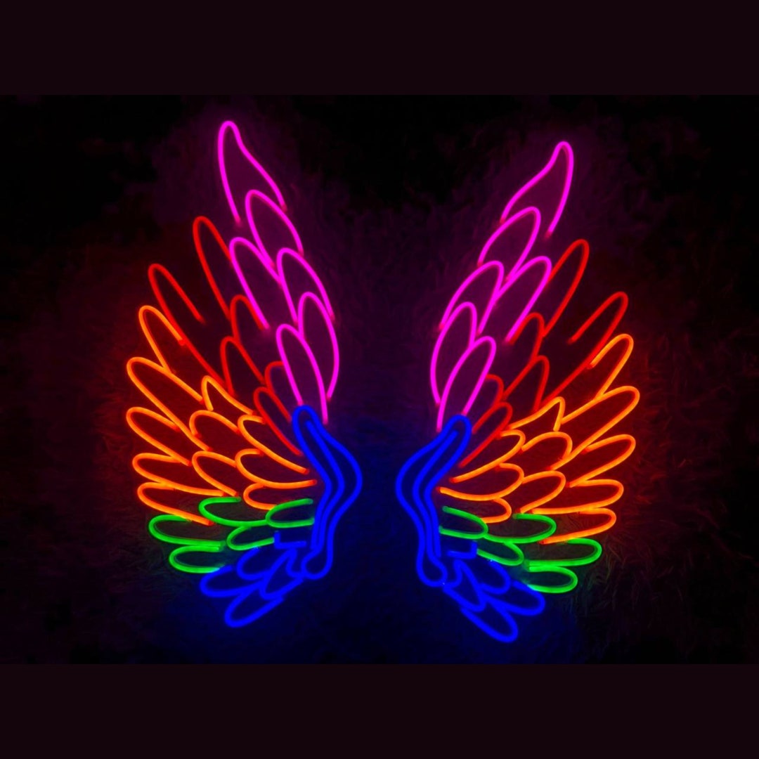 Wings Neon Sign, Wings Color Led Light, Colorful Wings Neon Sign, Neon ...