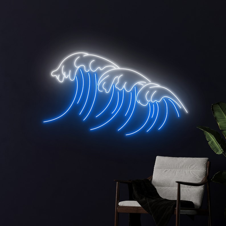 Custom Wave Neon Sign, Waves Neon Light, Beach Led Light, Big Ocean ...