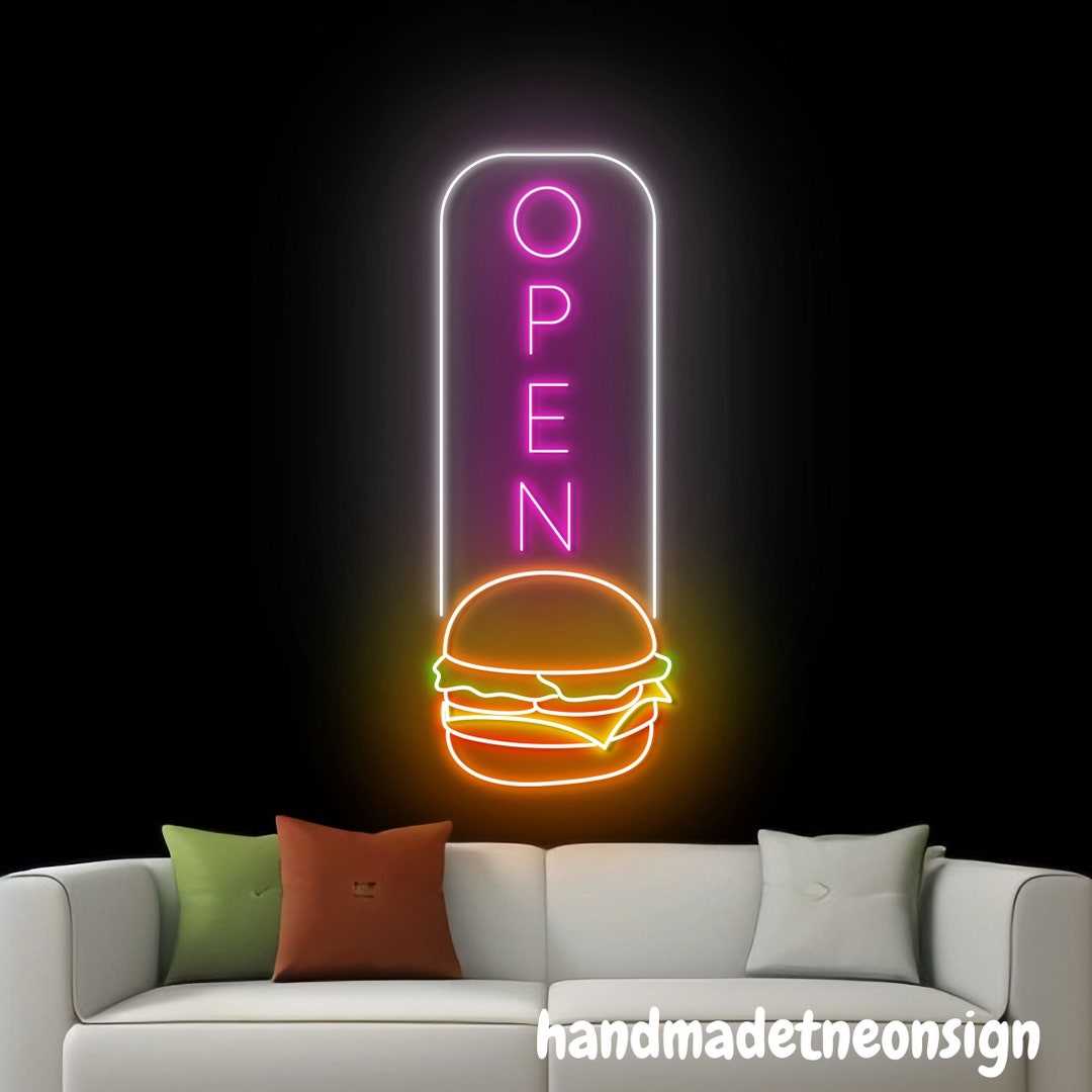 Open Burger Neon Sign, Burger Open Led Sign, Hamburger Neon Light ...