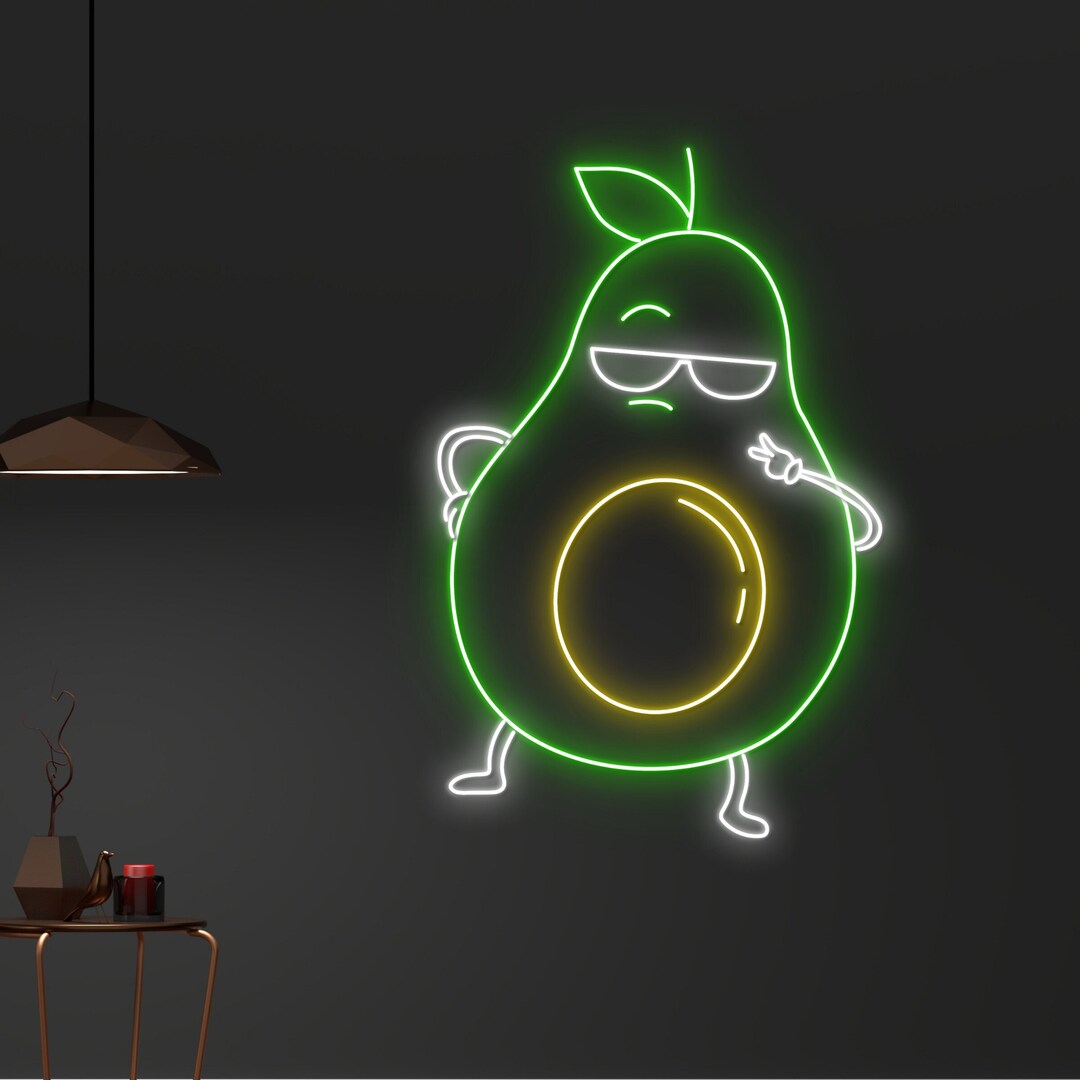 Custom Avocado in Glasses Neon Sign, Avocado V Hand Sign LED Sign ...