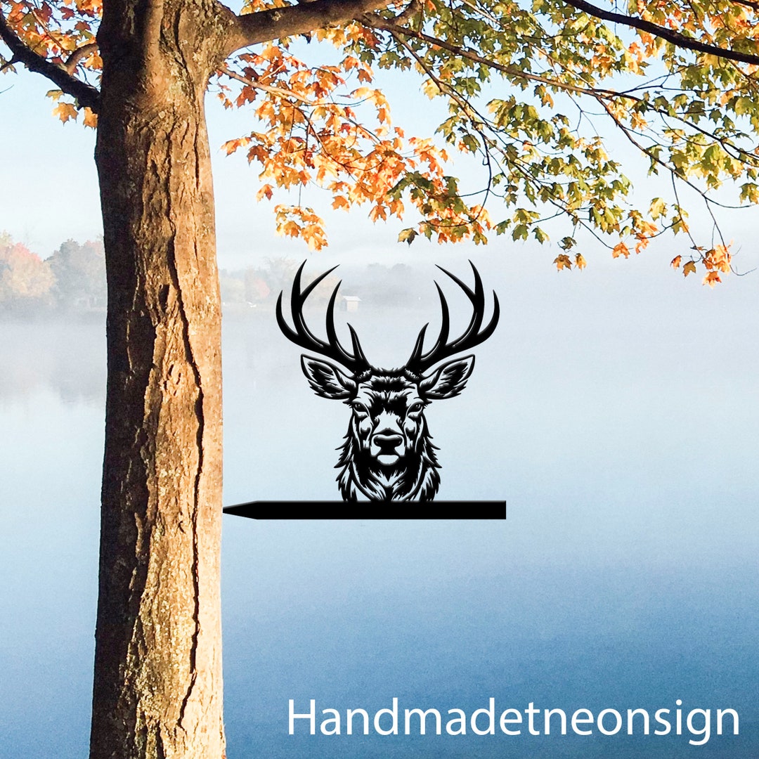 Personalized Deer on Branch Metal Tree Stake, Deer Garden Tree Stake ...