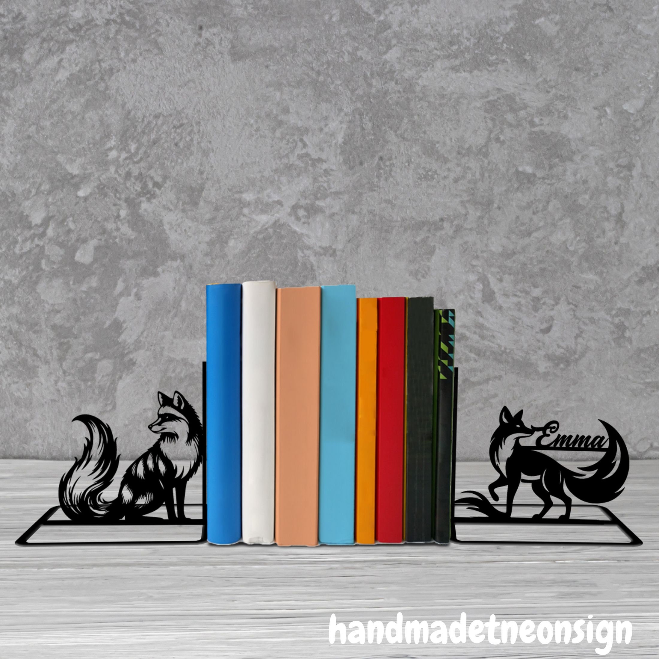 Custom Fox Metal Bookends Foxes Name Bookend, Fox Table Sign, Bookshelf ...