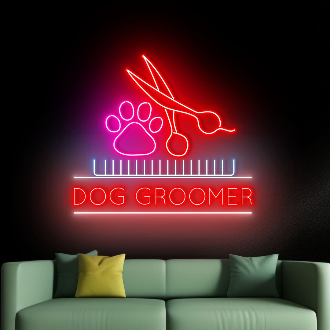 Cowboy Dog Groomer Neon Wall Sign, Paw Dog Led Wall Sign, Comb Scissors ...