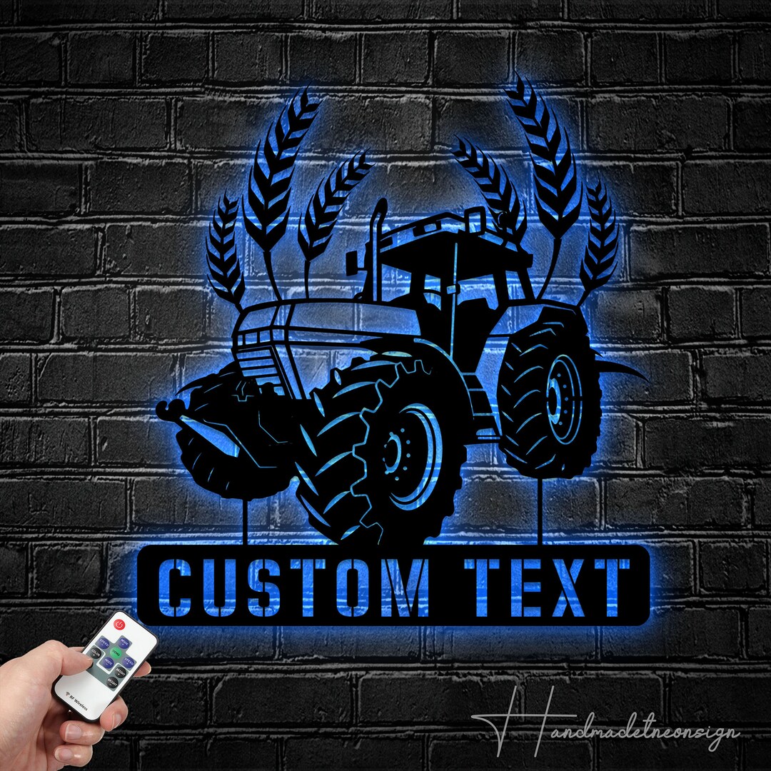Personalized Wheat Tractor Metal Wall Art LED Light Custom Farm ...
