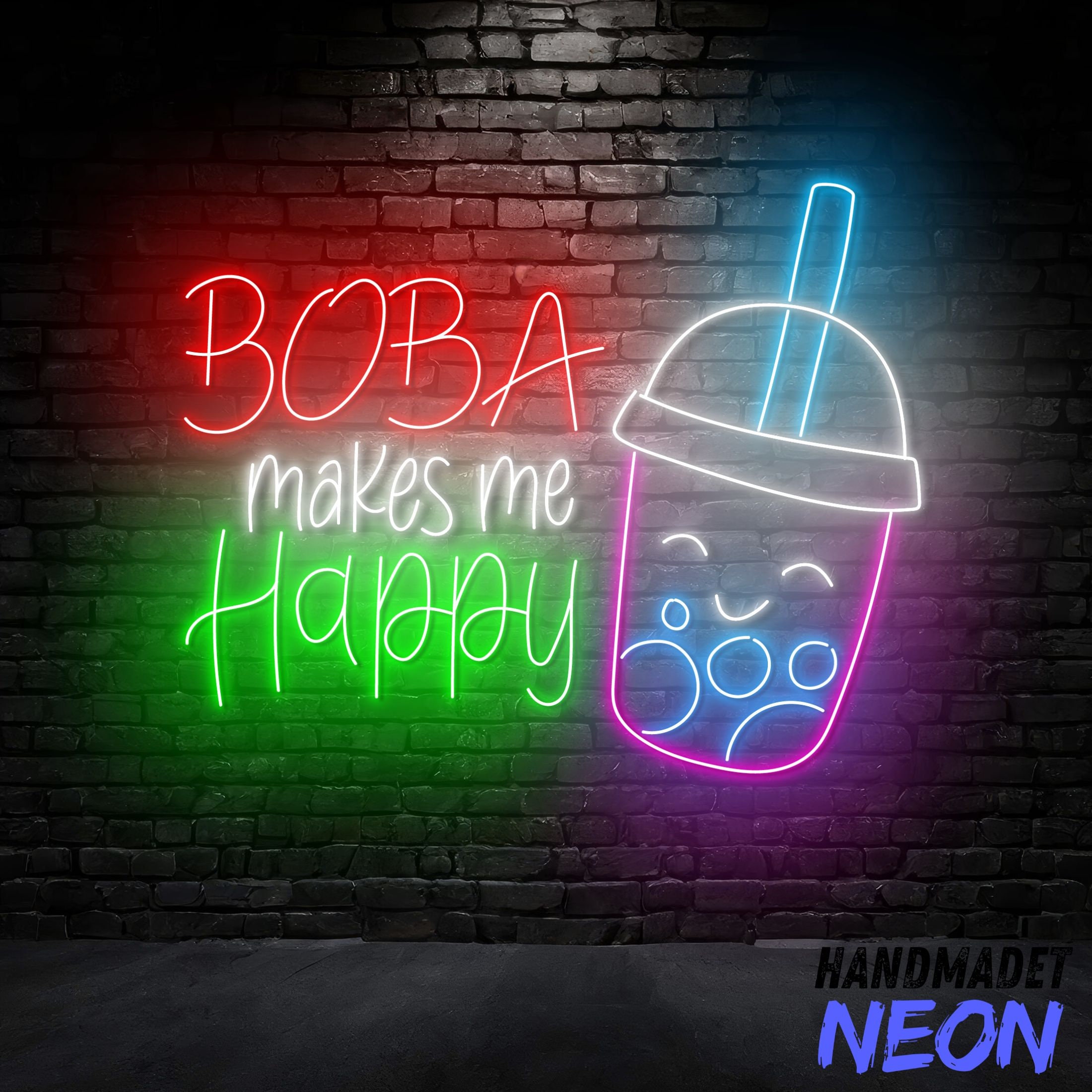 Boba Make Me Happy Neon Sign, Milk Tea Led Sign, Bubble Tea Neon Light ...