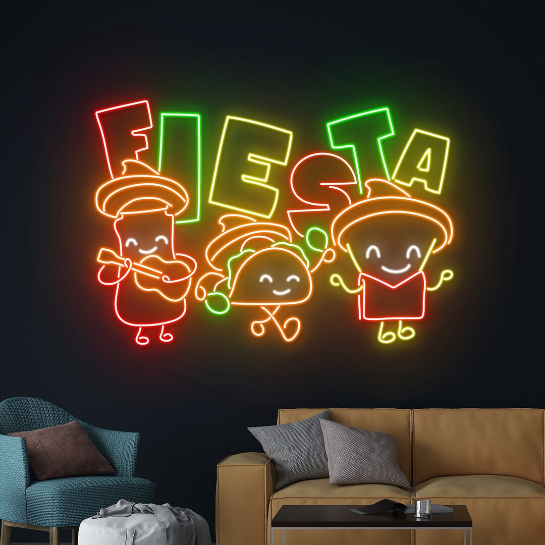 Fiesta Neon Sign, Fiesta Neon Light, Sombrero Hat Led Light, Mexican ...