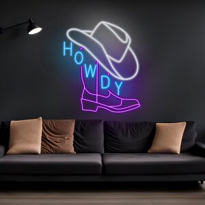 Howdy Neon Sign, Cowboy Hat Sign, Western Led Sign, North American ...