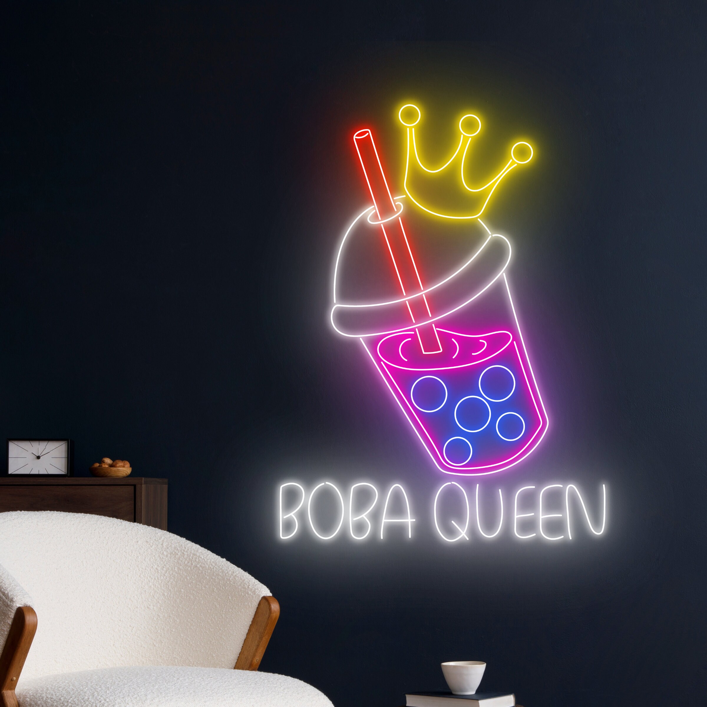 Boba Queen Neon Sign, Boba Tea Neon Light, Milk Tea Led Sign, Tea Drink ...