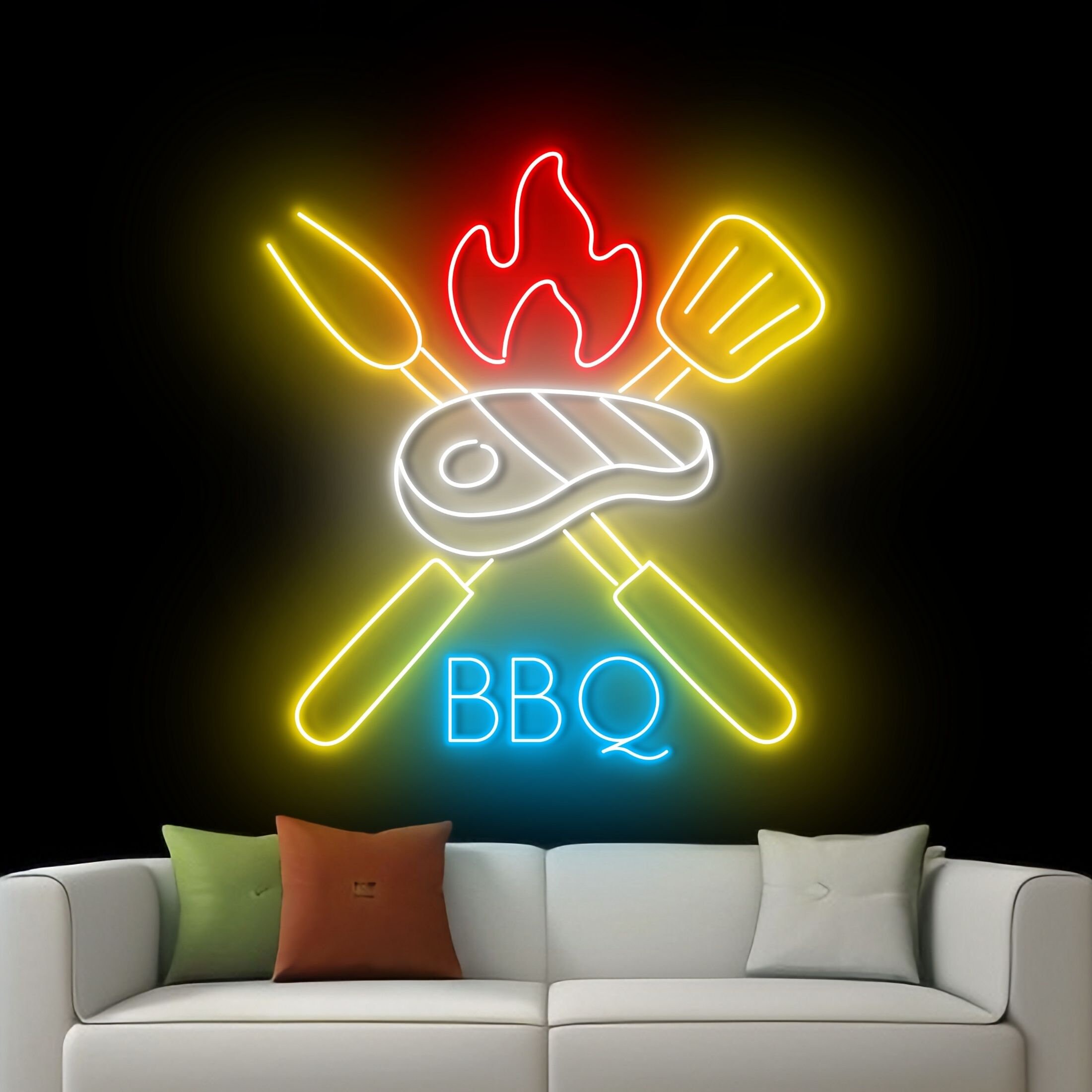 BBQ Neon Wall Sign, Barbecue Neon Wall Light, Steak Butcher Led Wall ...