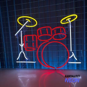 Drum Music Instrument Neon Sign, Music Theme Handmade EL Wire Neon ...