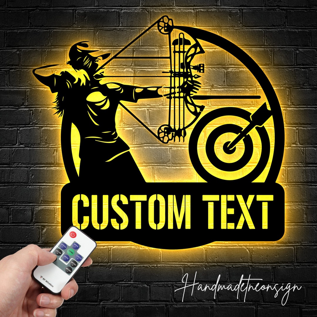 Custom Archery Girl Metal Wall Art LED Light - Personalized Girl Archer ...