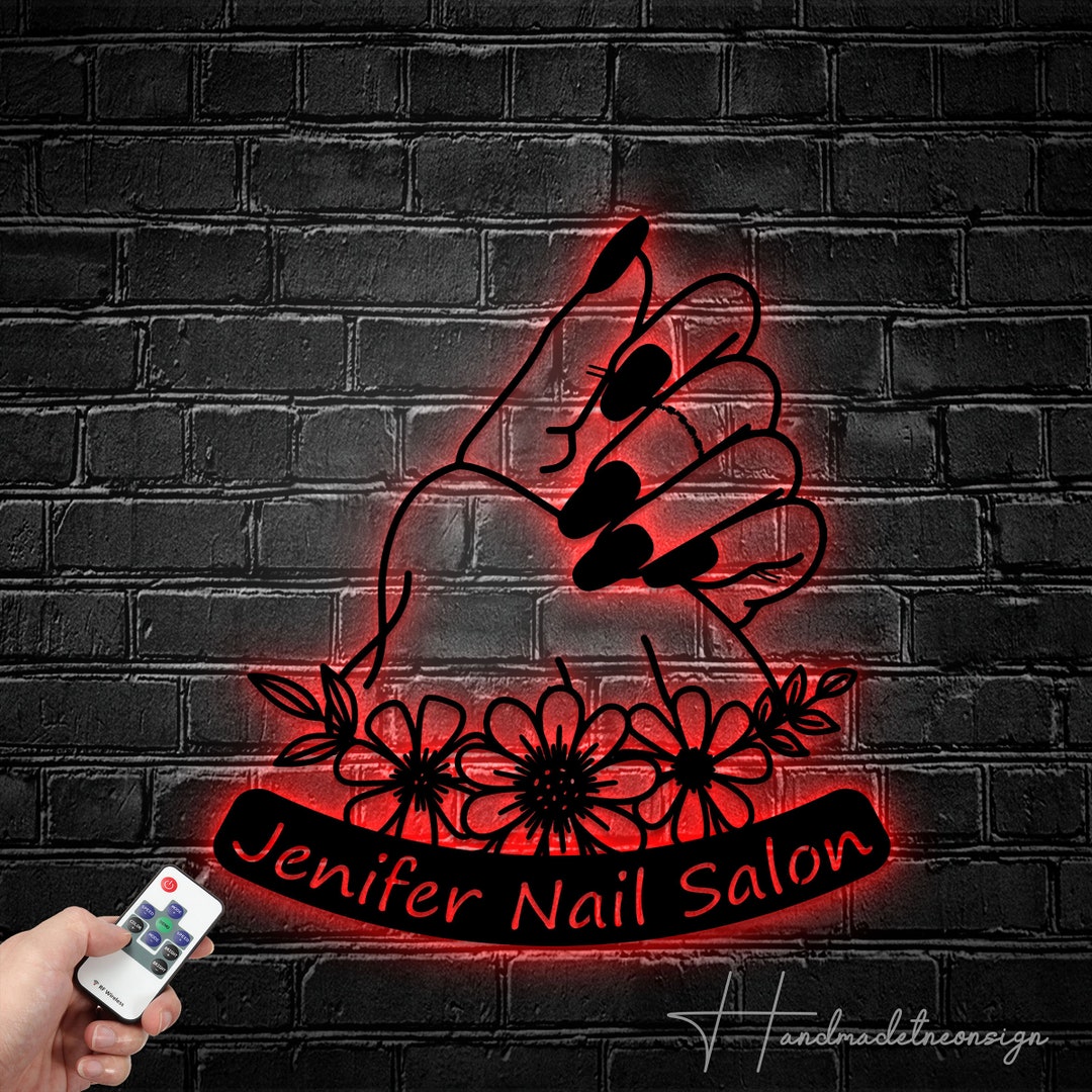 Personalized Nail Salon Metal Wall Art LED Light - Custom Nail Beauty ...