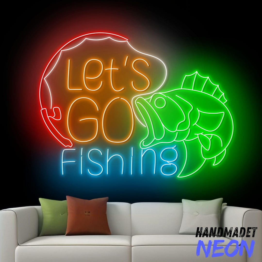 Let's Go Fishing Neon Sign, Fishing Rod Led Sign, Fish Led Light ...