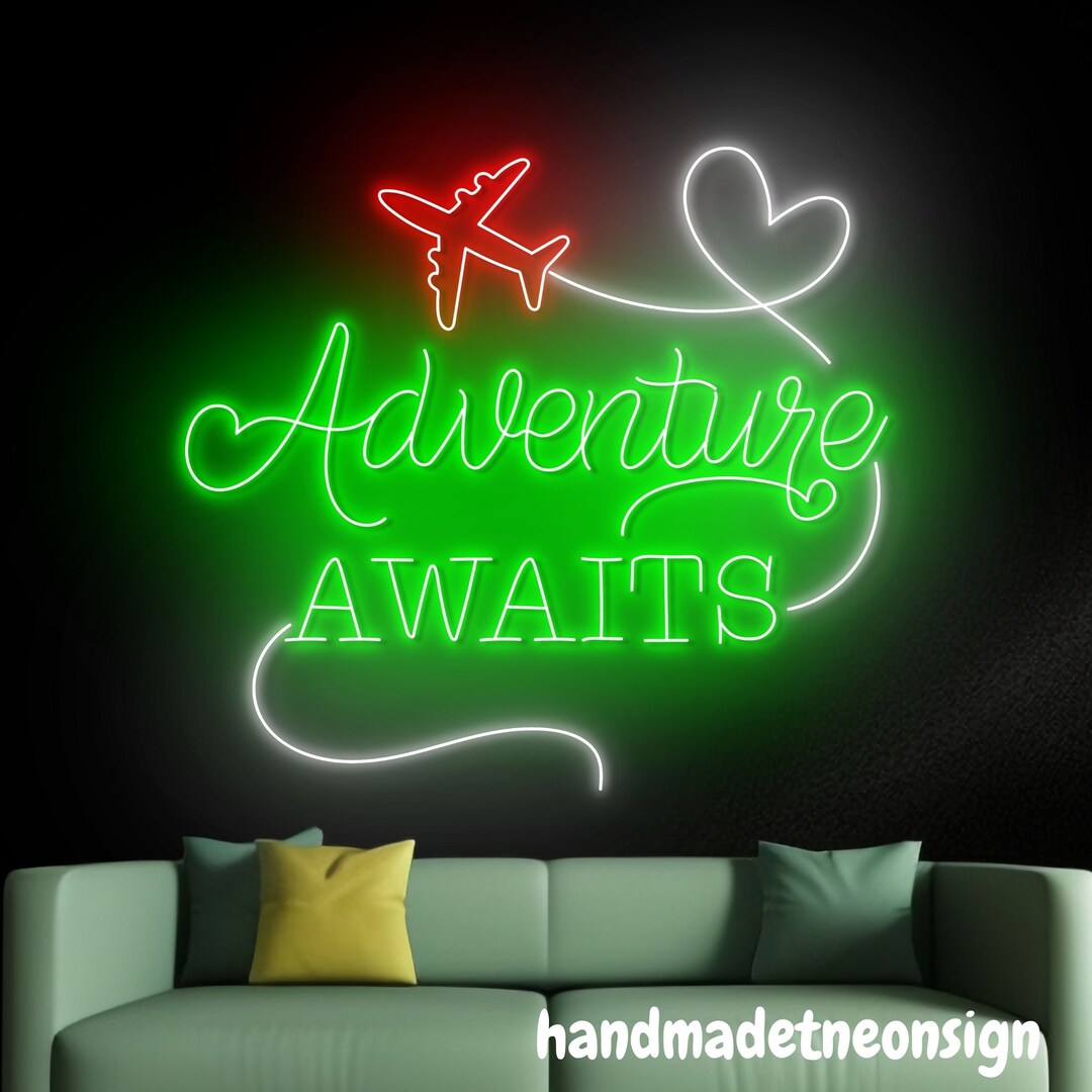 Adventure Awaits Neon Sign, Airplane Led Sign, Airplane Neon Light ...