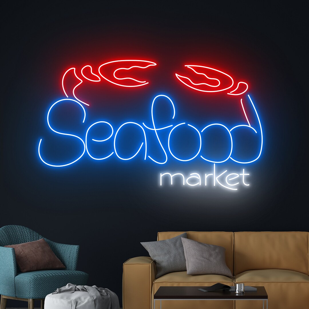 Seafood Crab Neon Sign, Crab Seafood Led Sign, Crab Led Light, Crab ...