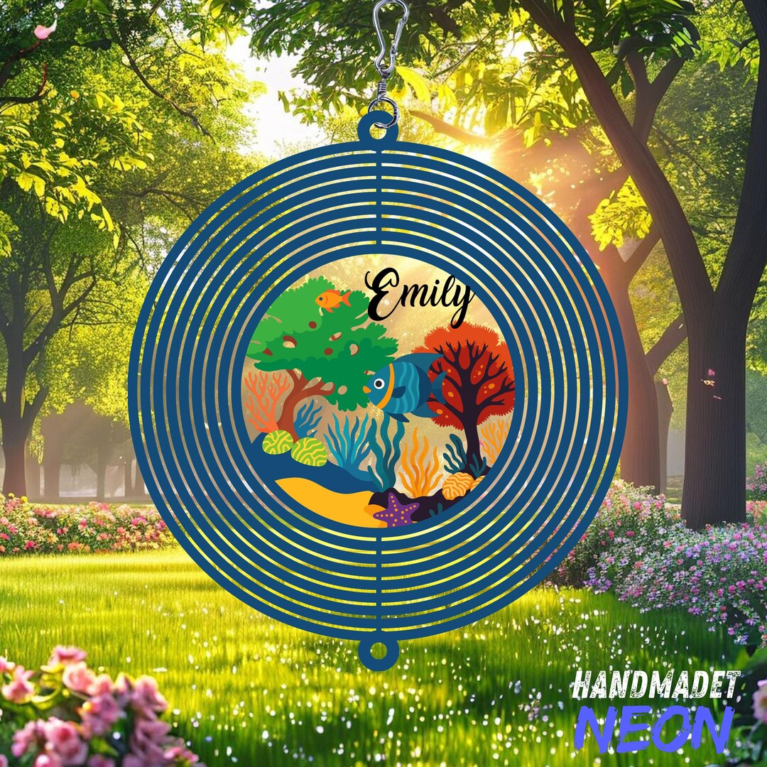 Personalized Ocean Wind Spinner, Custom Name Underwater Sea Life Garden ...