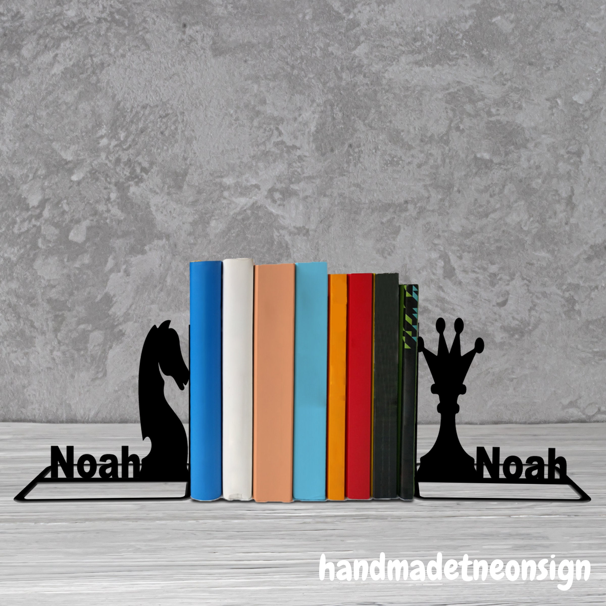 Custom Chess Metal Bookends Chess Set Name Bookend, Chess Table Sign ...