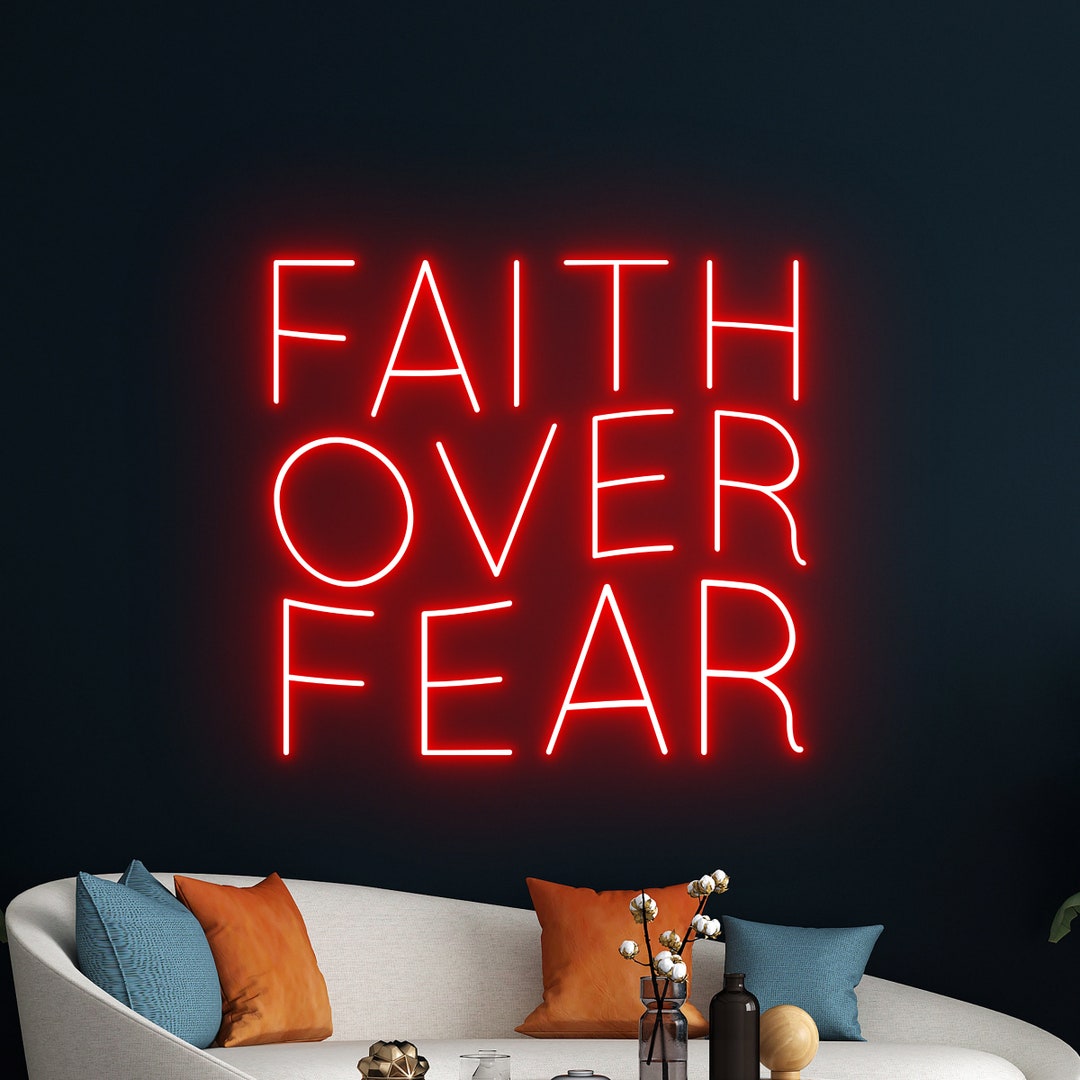 Faith Over Fear Neon Sign, Faith Led Sign, Faith Neon Light Room Wall ...