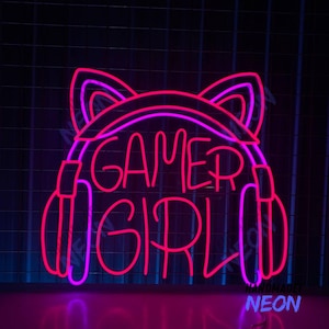 Headphone Gamer Girl Neon Sign, Game Headphone Led Sign, Game Player ...