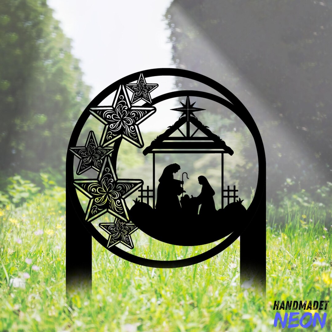 Custom Nativity Scene Metal Stake Sign, Merry Christmas Garden Metal ...