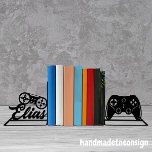 Custom Game Metal Bookends Gamer Name Bookend, Gamepad Table Sign, Game Controller Bookshelf ...