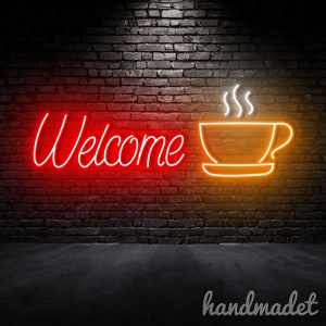 Welcome Coffee Neon Wall Sign, Cafe Cup Led Wall Sign, Drink Neon Wall ...