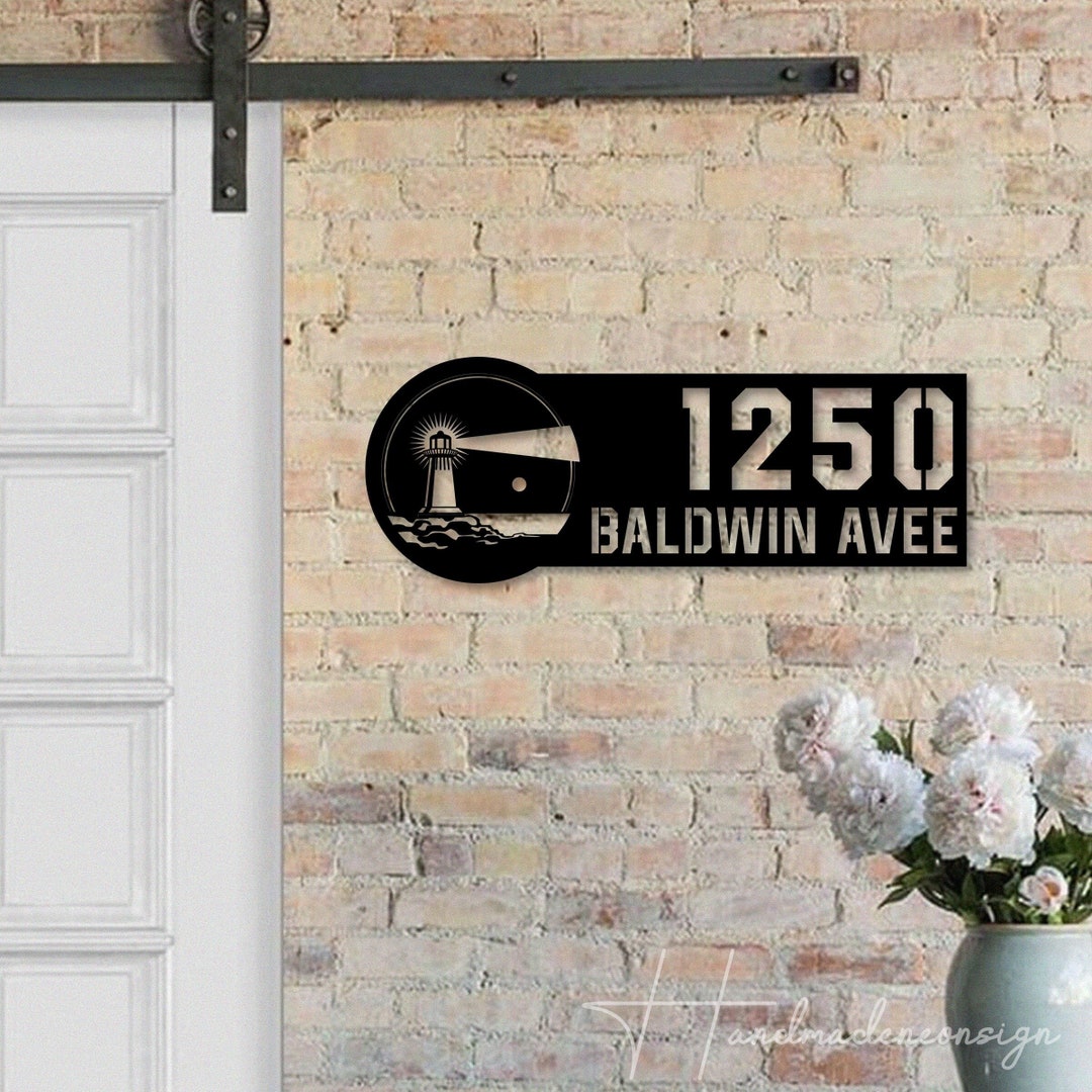 Personalized Lighthouse House Number, Sea Home Number Metal Wall Sign ...