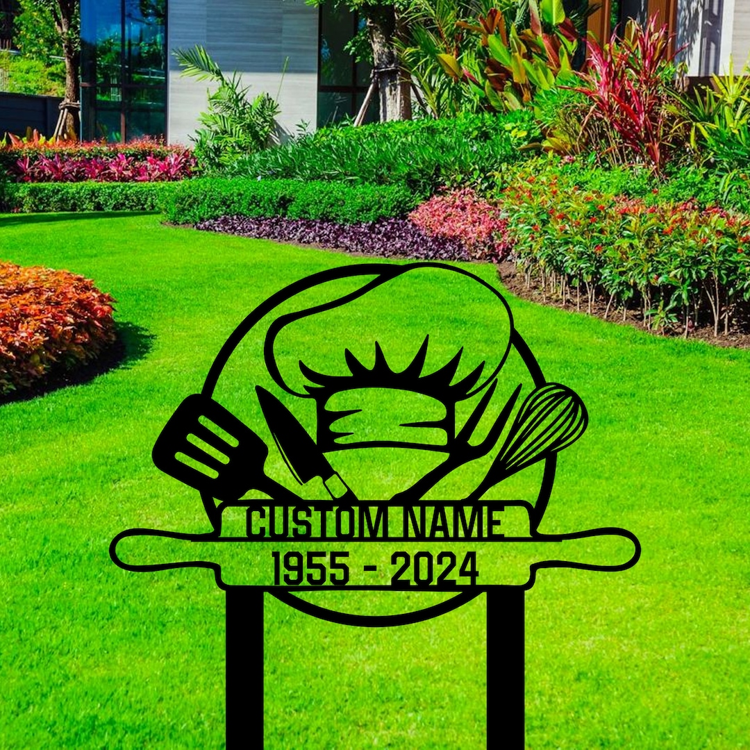 Custom Outdoor Memorial Chef Metal Sign With Stakes - Personalized ...