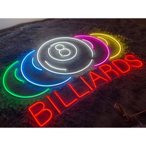 8 Ball Billiards Led Sign, Billiards Neon Sign, Wall Decor, 8 Ball Neon ...