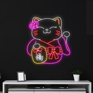 Custom Lucky Cat Neon Sign, Kimono Cat Led Light, Geisha Cat Neon Light ...