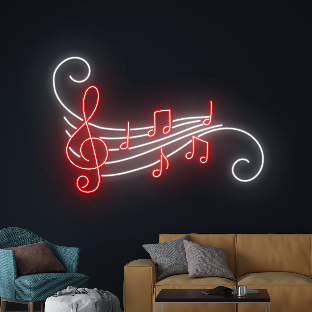 Music Notes on Stave Led Sign, Music Embroidery Neon Light, Music Flow ...