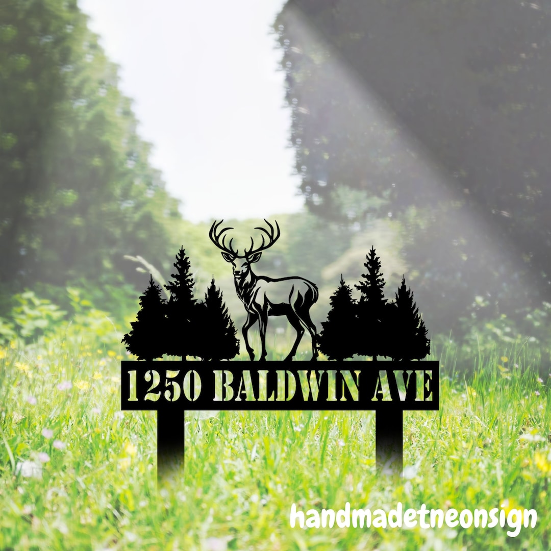 Custom Deer Address Stake Deer Forest Home Number Metal Stakes, Deer ...