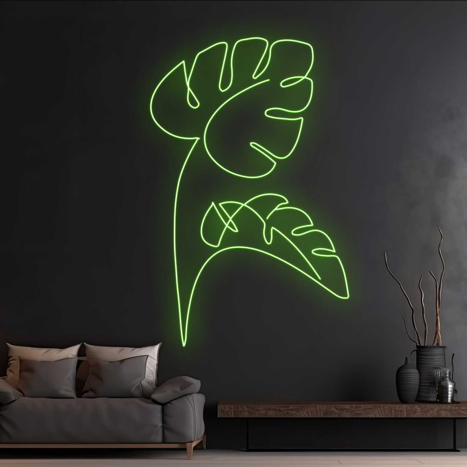 Custom Monstera Leaf Neon Light, Tropical Leaf Led Light, Green Leaf ...