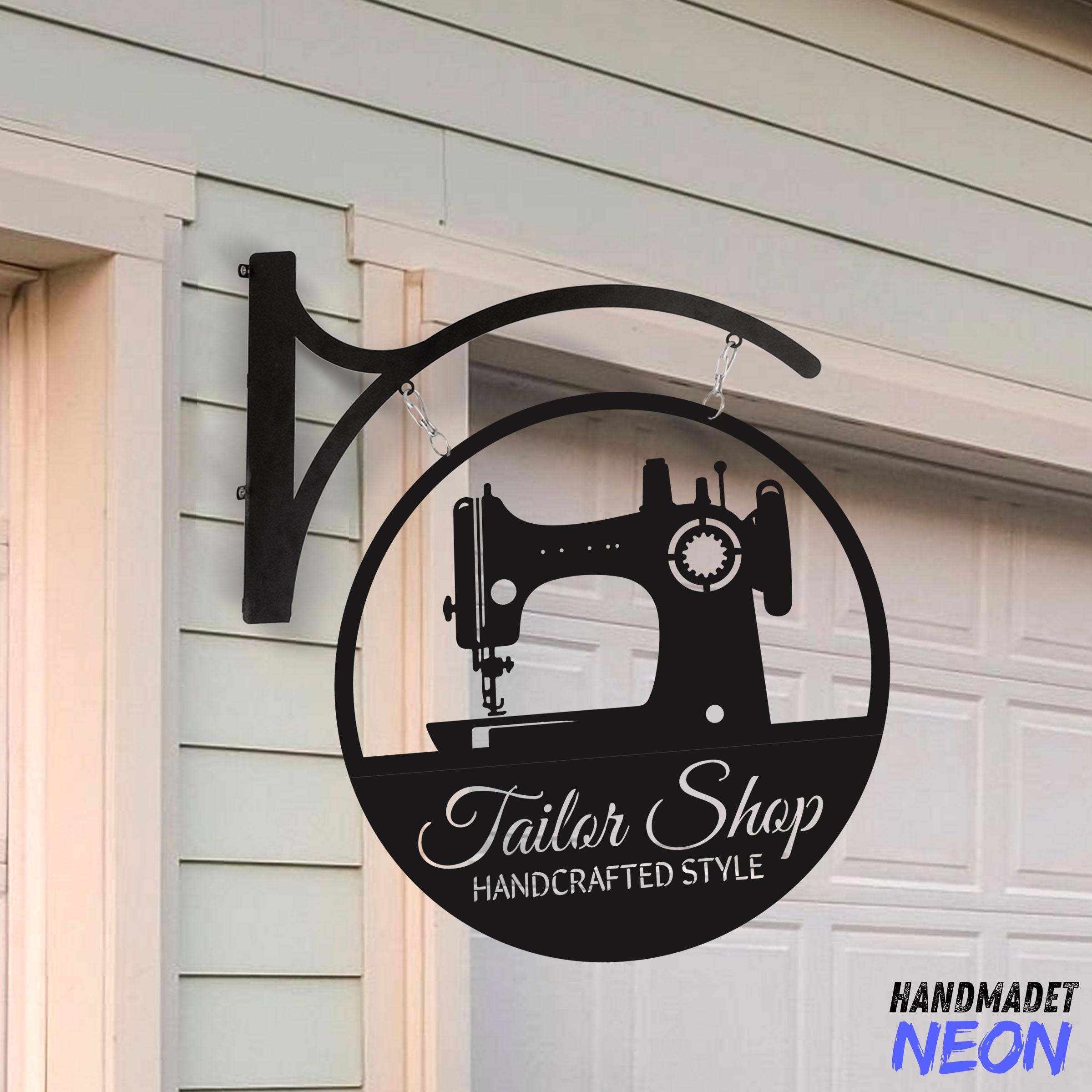 Personalized Tailor Shop Hanging Sign, Sewing Machine Outdoor Hanging ...
