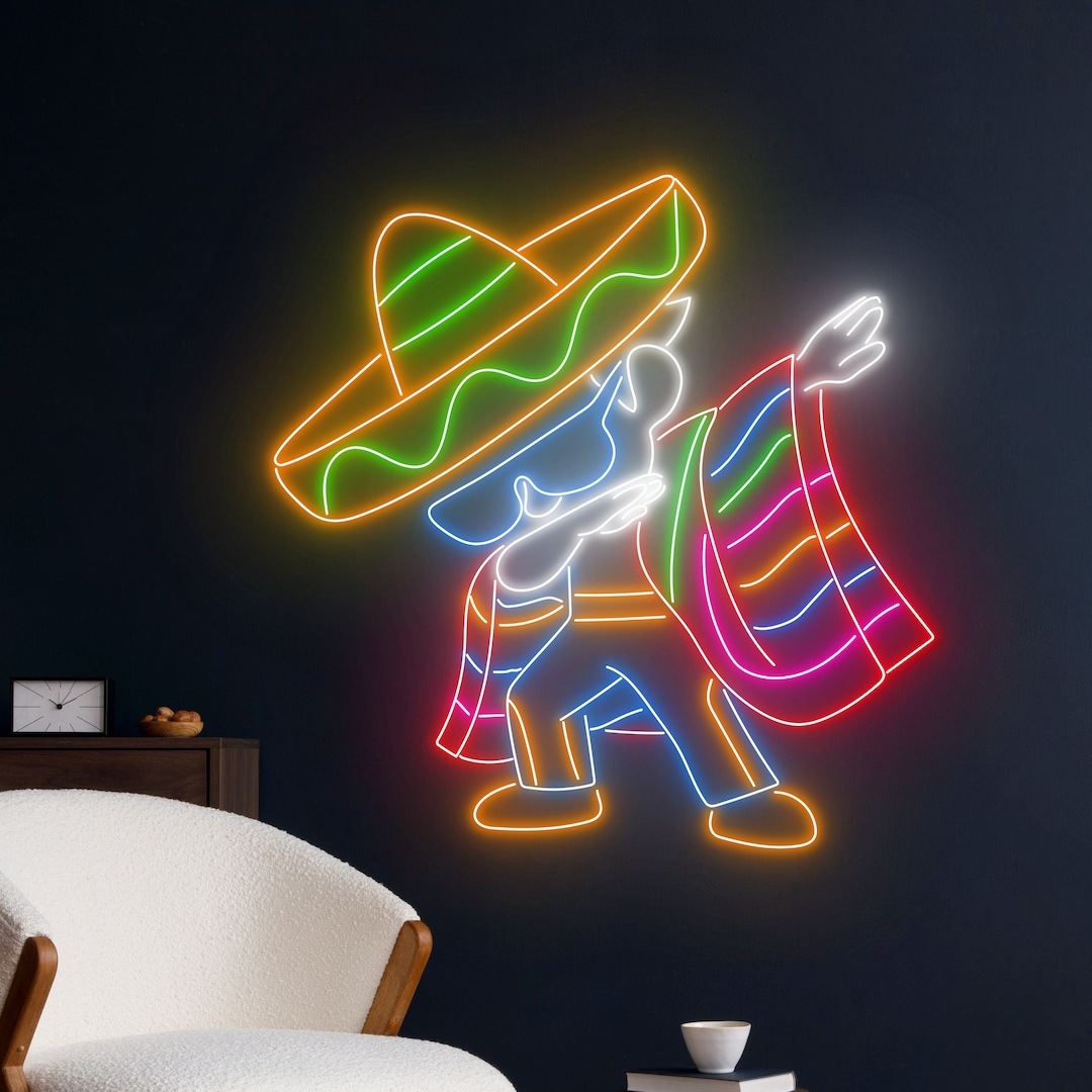 Cinco De Mayo Neon Sign, Sombrero Hat Maraca Neon Light, Sombrero ...