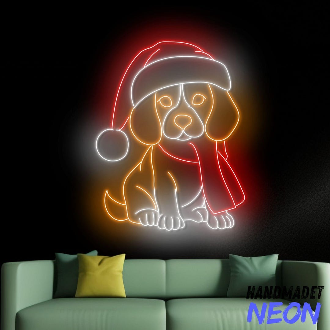 Beagle Dog Christmas Hat Neon Sign, Beagle Dog Christmas Led Sign ...