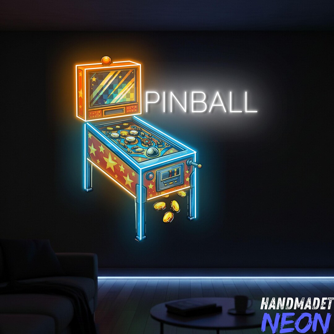 Pinball Neon Sign: Arcade LED Light, Game Room Wall Decor, Gift for Him ...