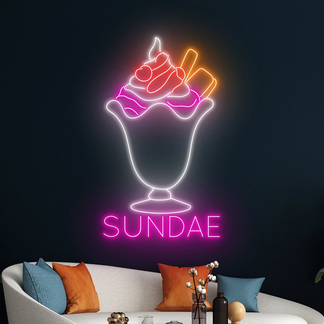 Sundae Neon Sign, Sundae Ice Cream Neon Sign, Ice Cream Cup Neon Light ...