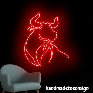 Bull Line Art Neon Wall Sign, Cow Head Led Wall Sign, Animal Neon Wall ...