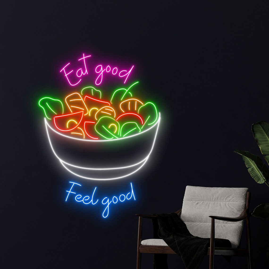 Eat Good Feel Good Neon Sign, Salad Food LED Sign, Salad Bowl Led Light ...