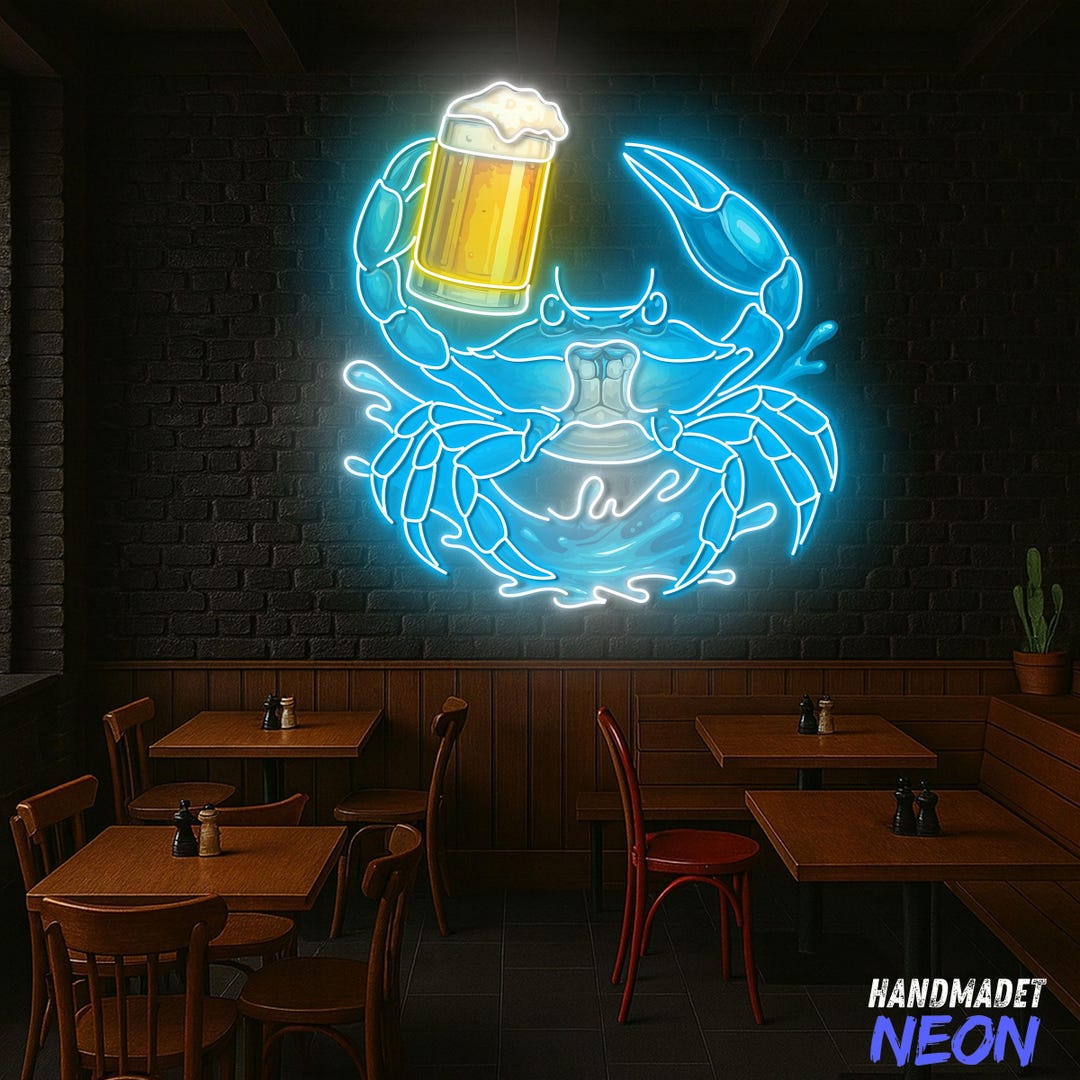 Crab With Beer Neon Sign, Beach Bar LED Light for Seafood Restaurant ...