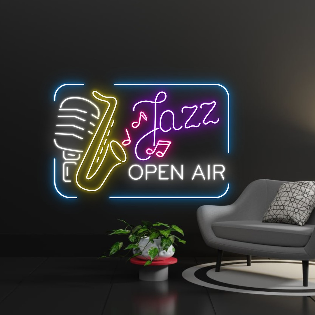 Jazz Music Led Sign, Jazz Open Air Neon Sign, Wall Decor, Jazz Night ...