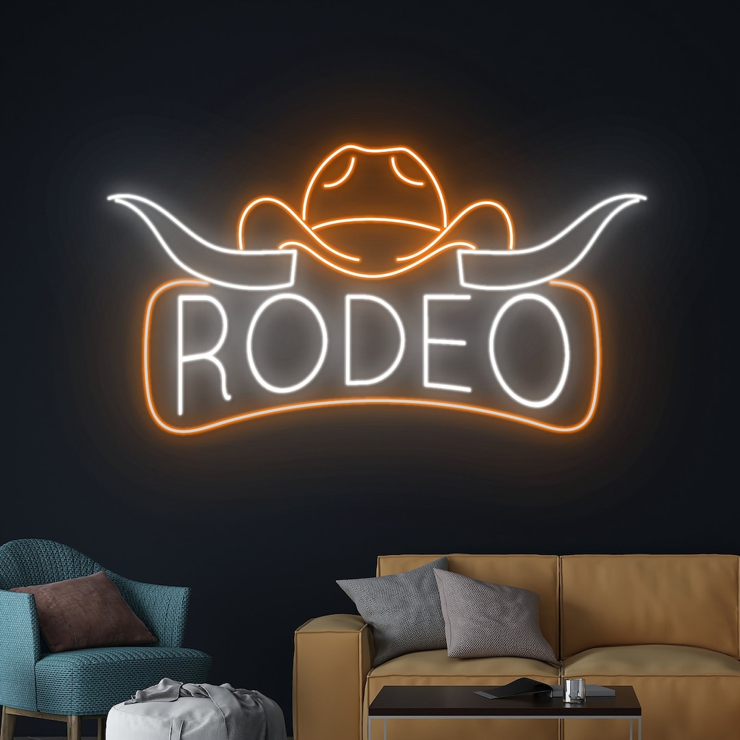 Rodeo Neon Sign, Cowboy Hat Longhorn Led Light, Western Neon Light ...