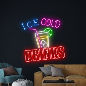 Ice Cold Drinks Neon Sign, Ice Cold Led Light, Cocktail Glass Led Sign ...